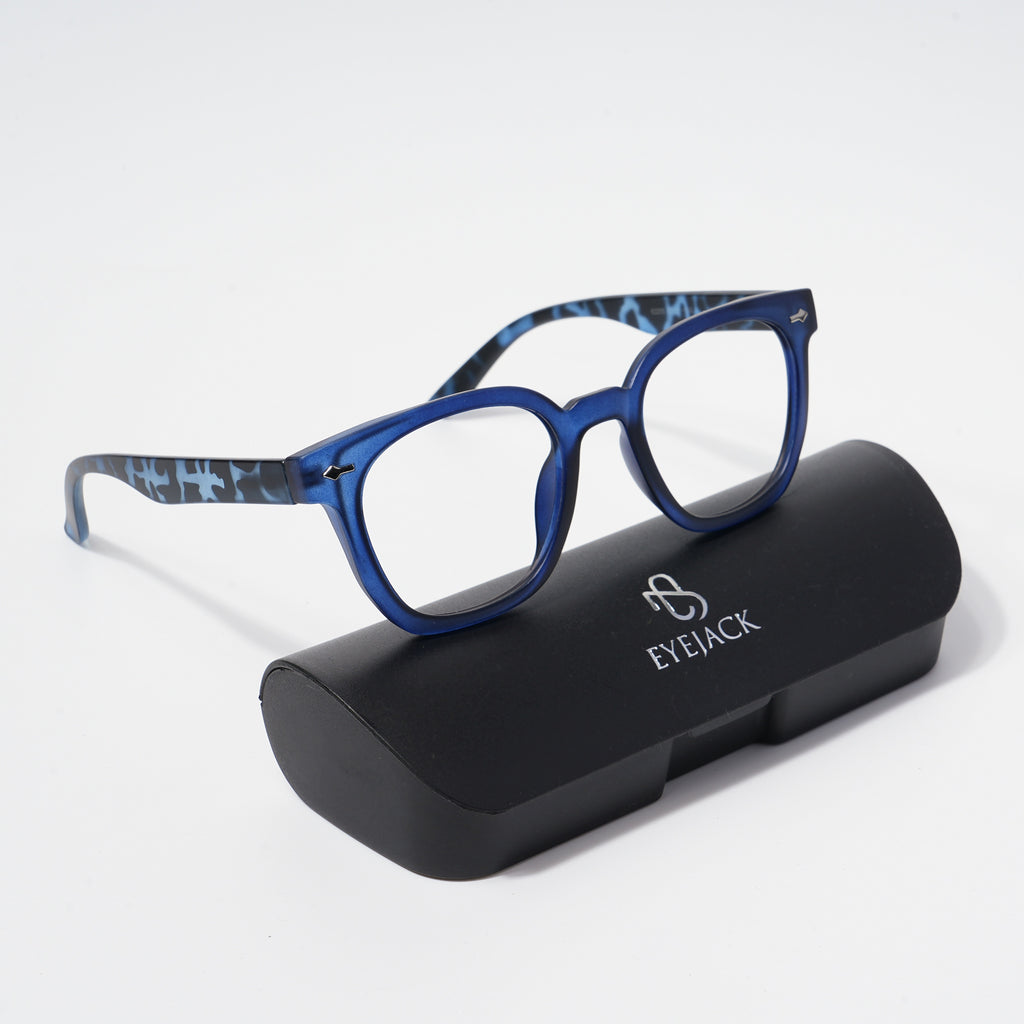 EyeJack Bell Bottom Matt Blue Square Eyeglasses for Men & Women (62205 – Eyejack Eyewear